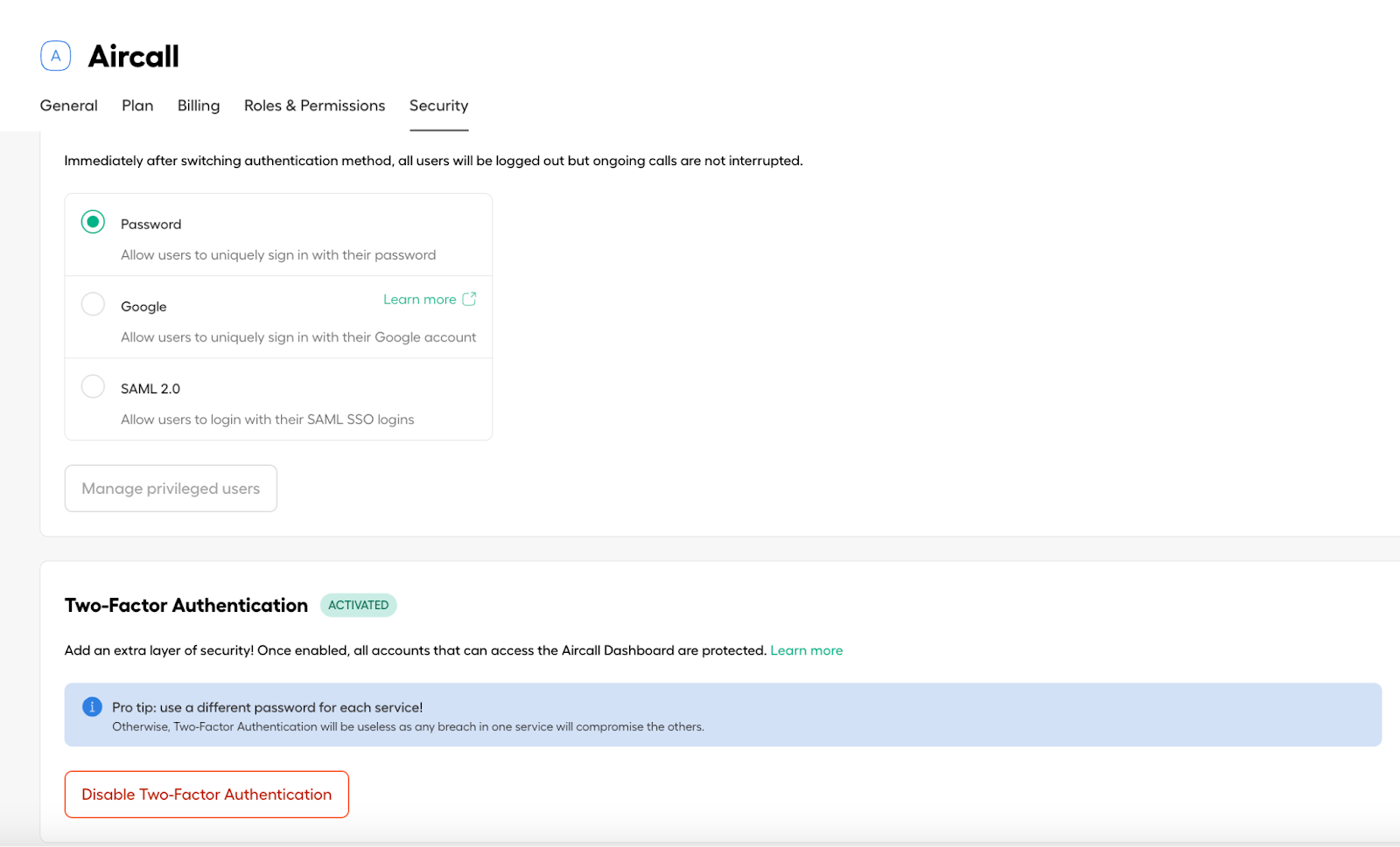 Enabling Two Factor Authentication – Aircall Enabling Two Factor Authentication – Aircall