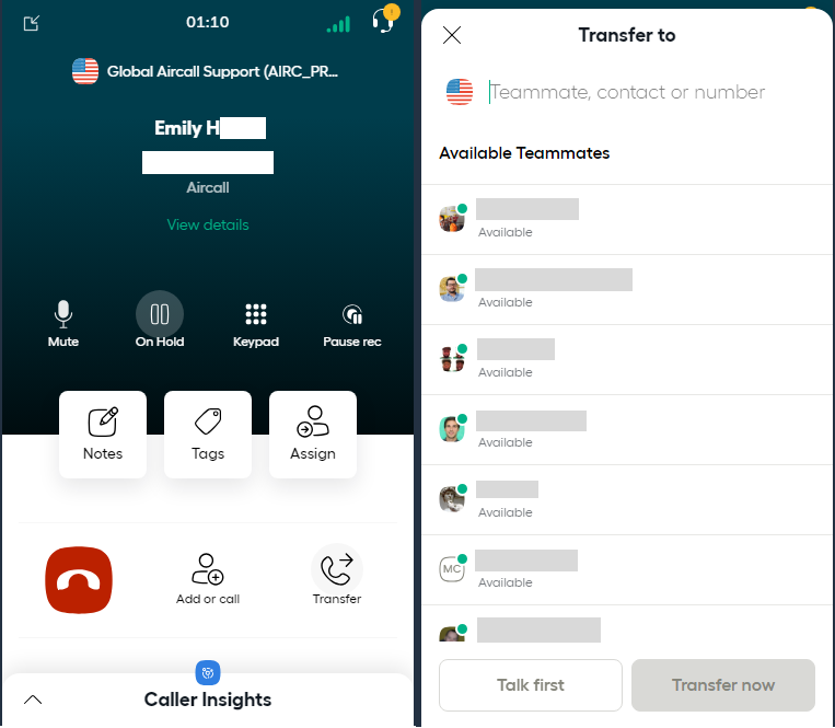 Transferring Calls to an Agent or Team via Contact – Aircall